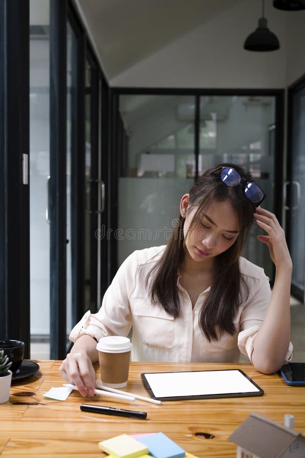 Serious Business Woman Concentrated Working on Her Project in Office ...
