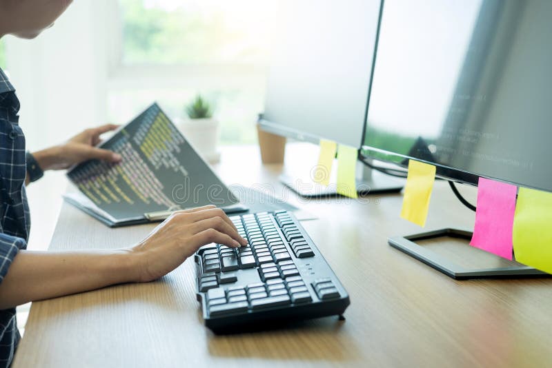 Serious Busy Hipster Young Web Software Developer Programmer Is Coding Or Programming On A