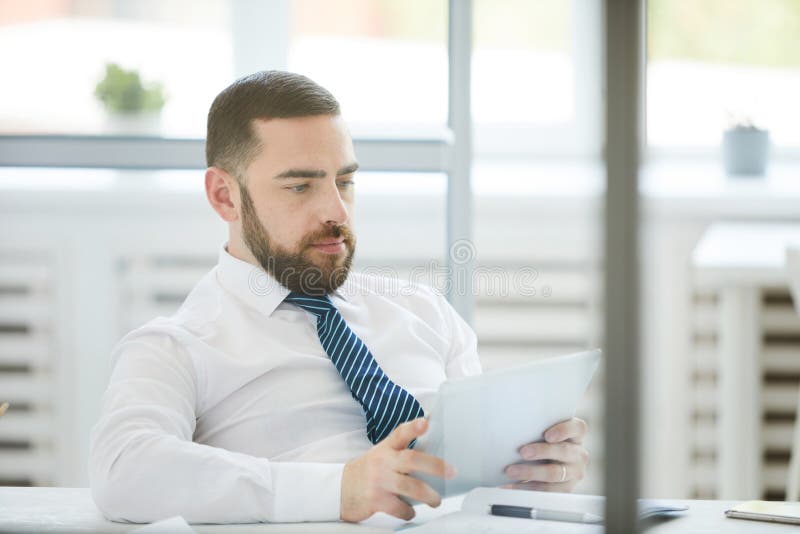 Busy Manager Using Tablet in Office Stock Image - Image of executive ...