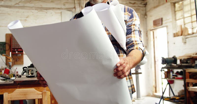 Serious Carpenter Reading Plan Stock Video - Video of professional ...