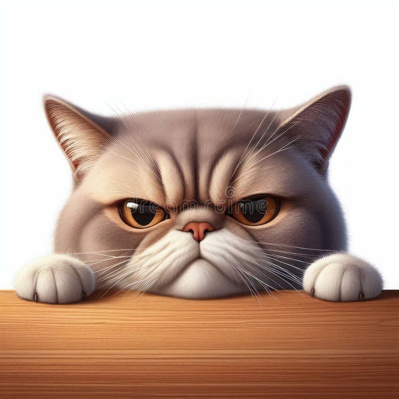 A Serious Cat Peeks Out from Behind the Table. Stock Photo - Image of ...