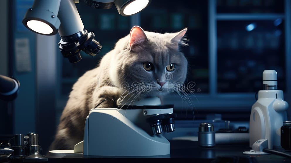 Serious Cat Scientist in a Lab with a Microscope.AI Generated Image ...