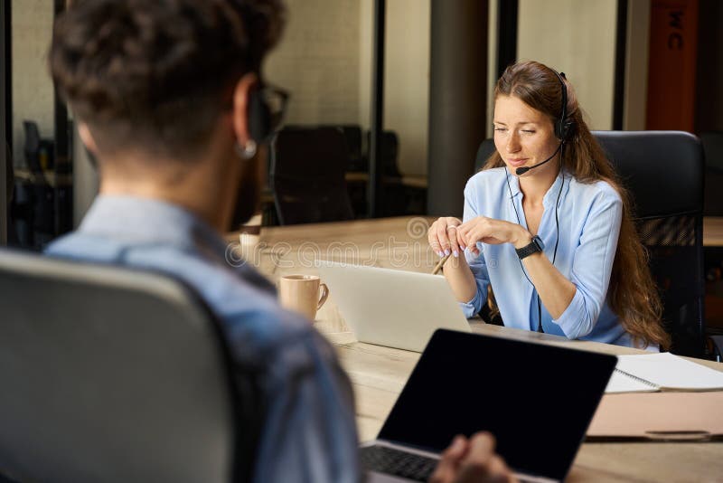 Serious Caucasian Call Center Operators Using Laptops in Coworking ...