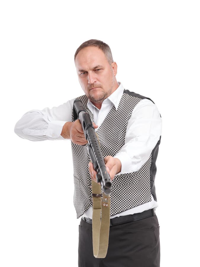 Serious Caucasian Man with in Business Formal Outfit Using Rifle ...