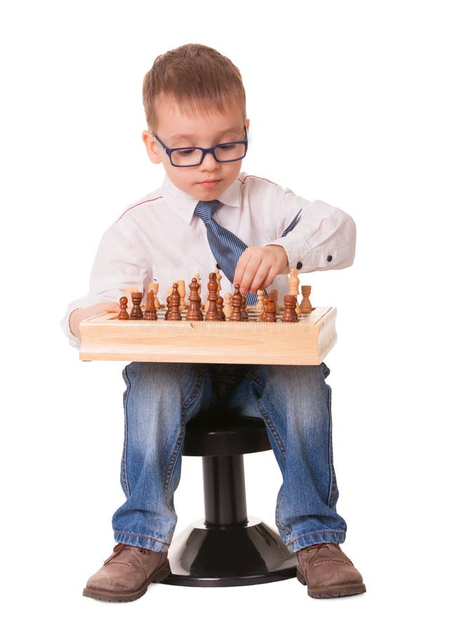 Serious Child Playing Chess Stock Photo - Image of background, game ...