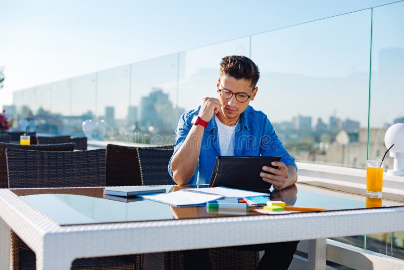 Serious College Student Working on Tablet Computer Stock Image - Image ...