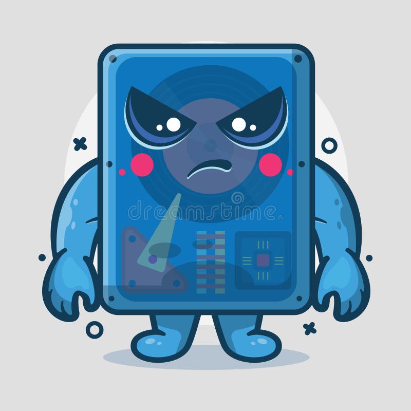 Serious Computer Hard Disk Character Mascot with Angry Expression ...