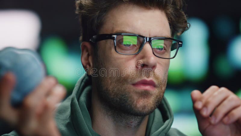 Serious Computer Scientist Working in Data Center Closeup. it Man ... Serious Computer Scientist Working in Data Center Closeup. it Man ...
