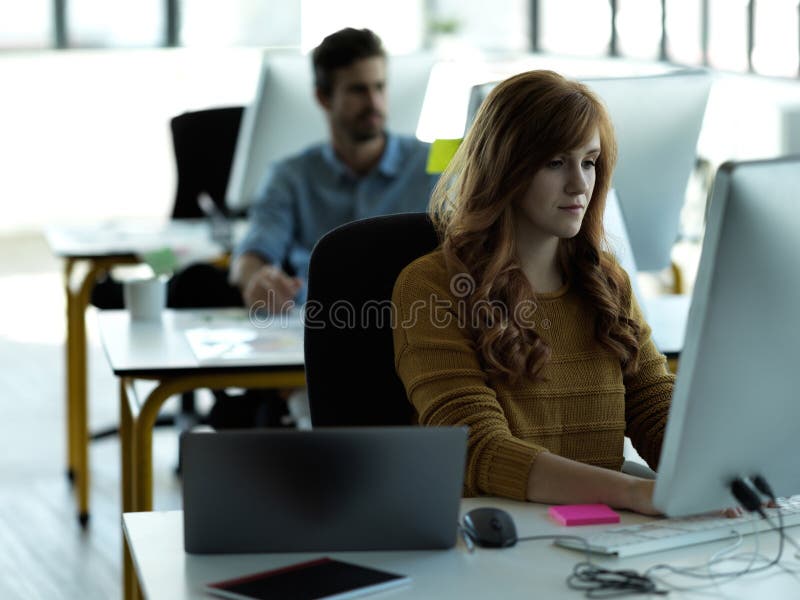 Serious, Computer and Typing with Business Woman in Office for Web ...