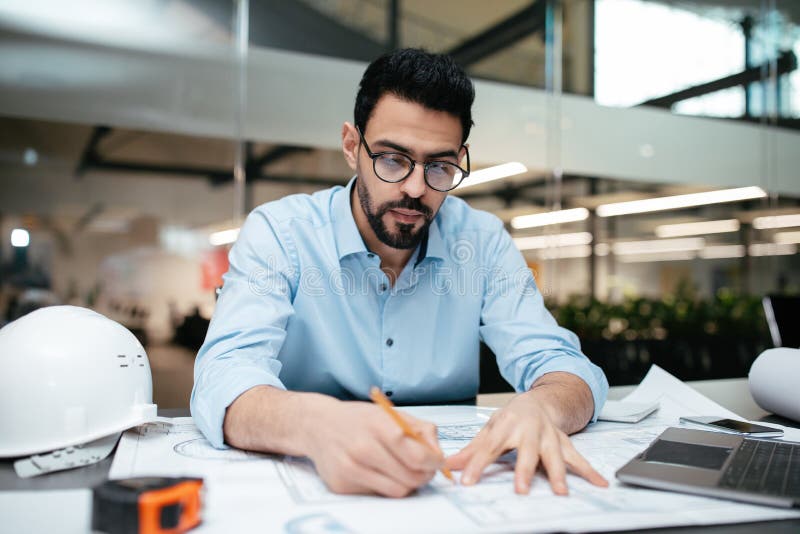 Serious Concentrated Young Middle Eastern Man Professional Engineer ...