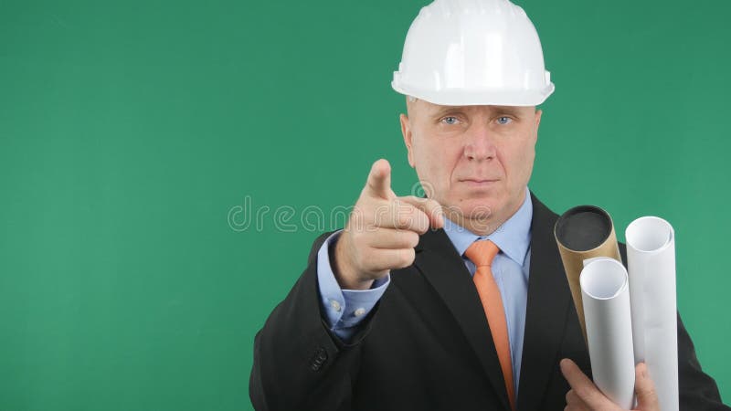 Serious and Confident Engineer Image Pointing with Finger Stock Photo ...