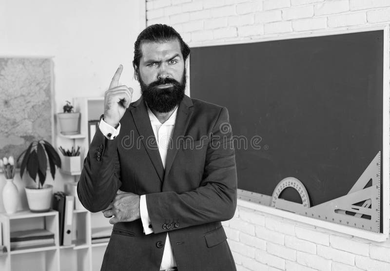 Serious Confident Guy with Beard Inspired To Study in School, Idea ...