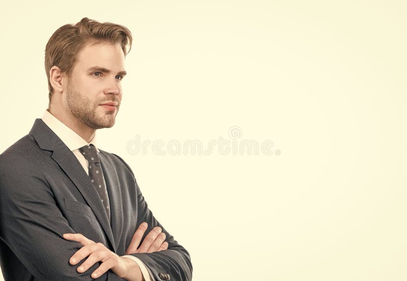 Serious Confident Guy in Formal Suit Keep Arms Crossed Isolated on ...