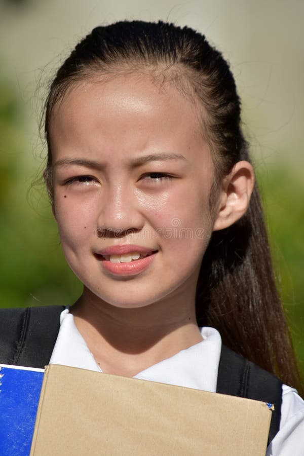 Serious Cute Female Student with School Books Stock Image - Image of ...