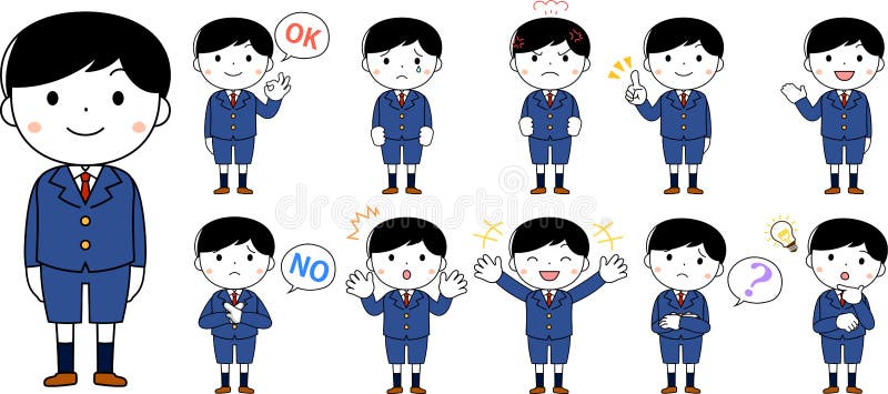A Serious Cute Male Student Expressing Emotion Set Stock Vector ...