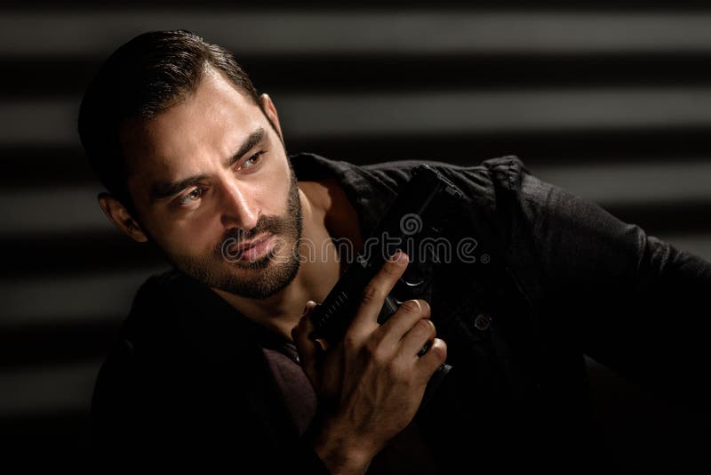 Serious dangerous man stock image. Image of actor, movie - 203792617