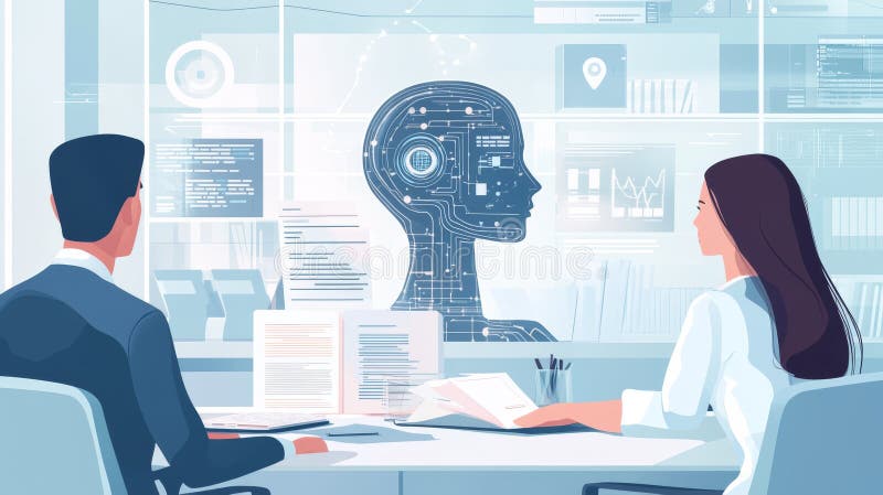 Serious Discussion between Woman and Man in Modern Office Setting Stock ...