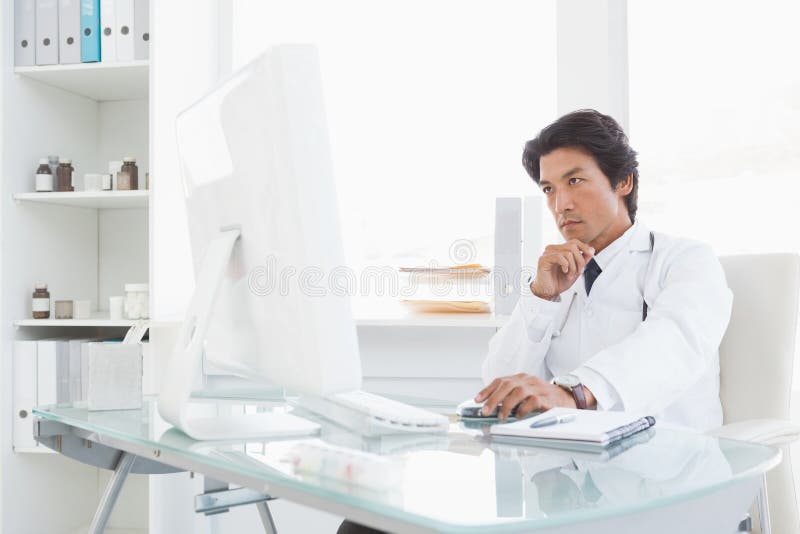 Serious Doctor Listening To Patient Explaining Her Painful Stock Image ...