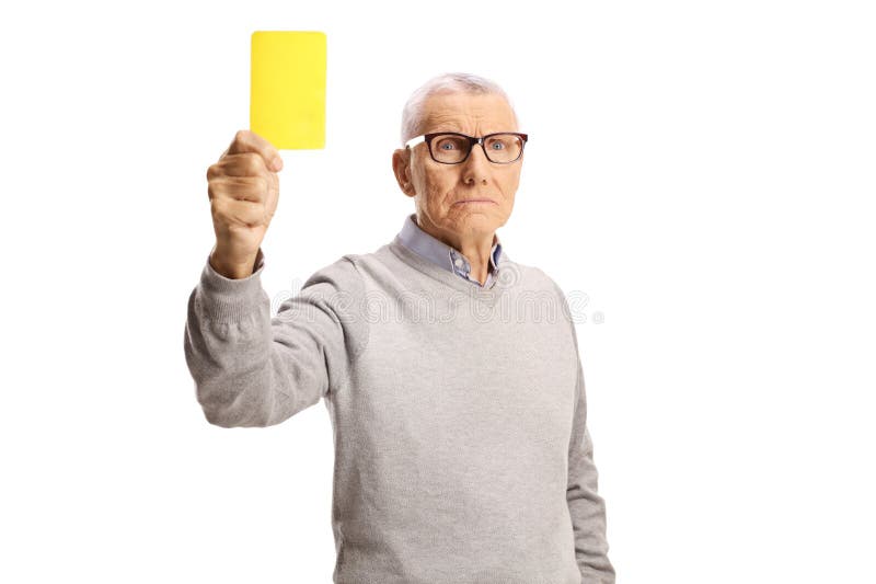 Serious Elderly Man Showing a Yellow Card Stock Image - Image of ...