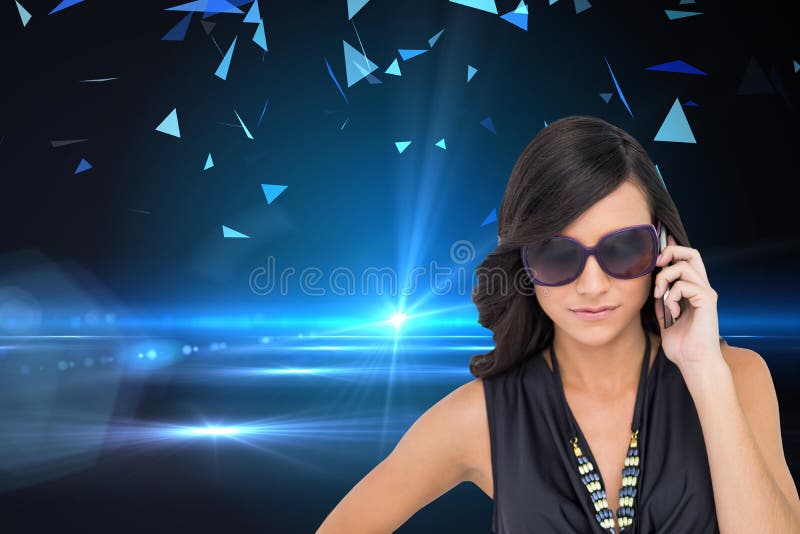 Serious Elegant Brunette Wearing Sunglasses on the Phone Stock Photo ...