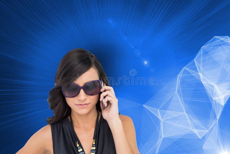 Serious Elegant Brunette Wearing Sunglasses on the Phone Stock Photo ...