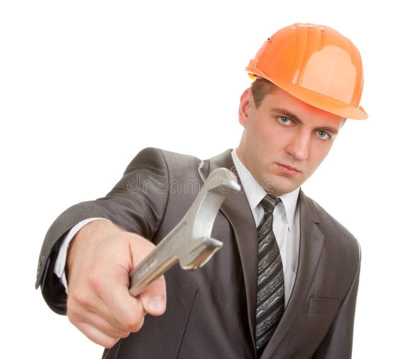 Serious Engineer in Hardhat with Spanner Stock Image - Image of safety ...