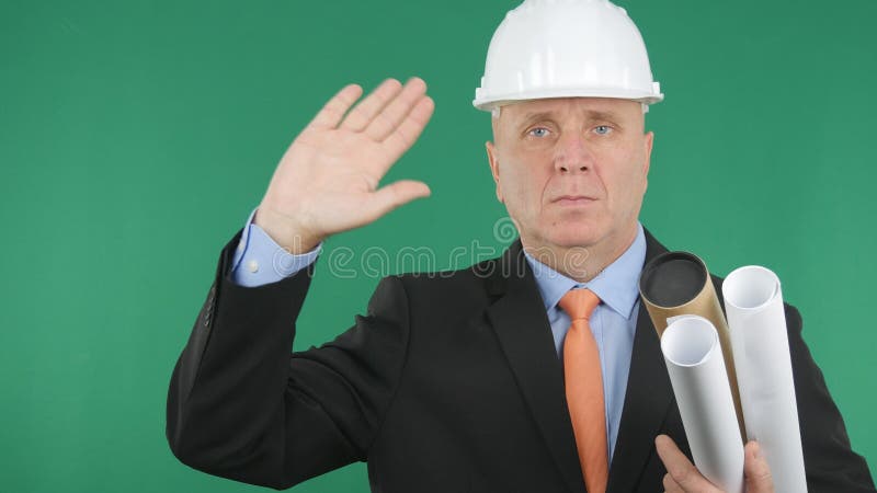 Serious Engineer Make Salute Gestures with Green Screen in Background ...