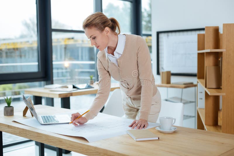 Serious Engineer Working on New Sketch Stock Image - Image of ...