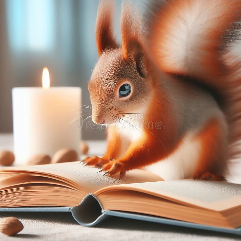 Serious Expression of Squirrel Reading Book Stock Illustration ...