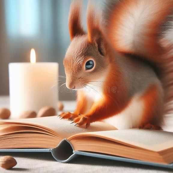 Serious Expression of Squirrel Reading Book Stock Illustration ...