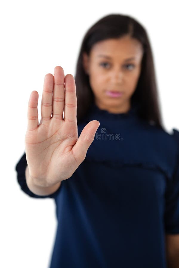 Serious Female Executive Showing Stop Sign Stock Image - Image of sign ...