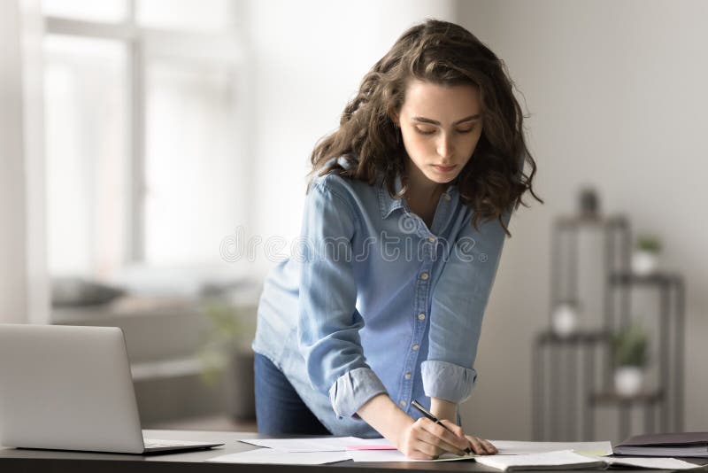 Woman Making Notes, Writing Plan Working or Studying at Home Stock ...
