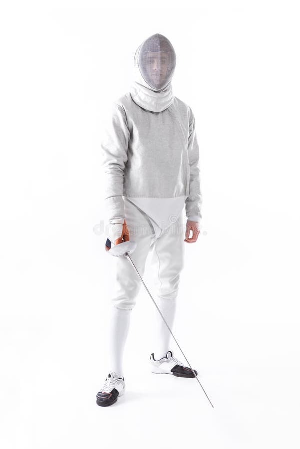 Serious Fencer in Uniform Holding Rapier for Training Stock Photo ...