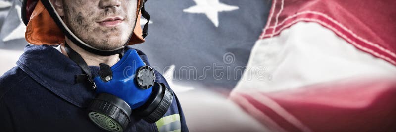 Composite Image of Serious Fireman Stock Image - Image of ethnicity ...