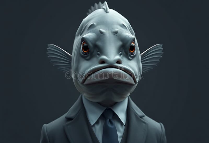 Serious Fish in a Suit: a Dramatic 3D Render Stock Illustration ...