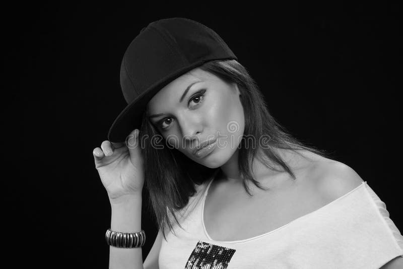 Serious Girl Posing in a Black Cap Stock Photo - Image of lifestyle ...