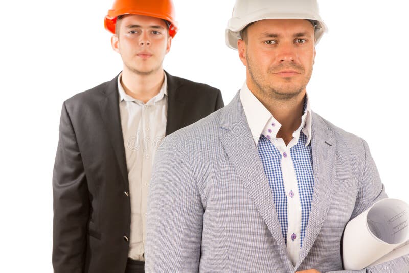 Serious Good Looking Male Engineers Looking at Cam Stock Image - Image ...
