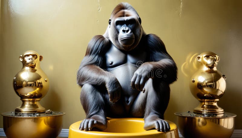 Serious Gorilla on Golden Throne in Luxurious Bathroom Stock Image ...
