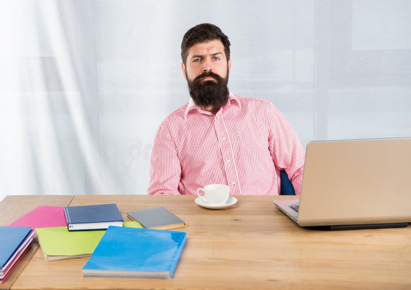 Serious Guy Working at Office Desk. Office Work Stock Image - Image of ...