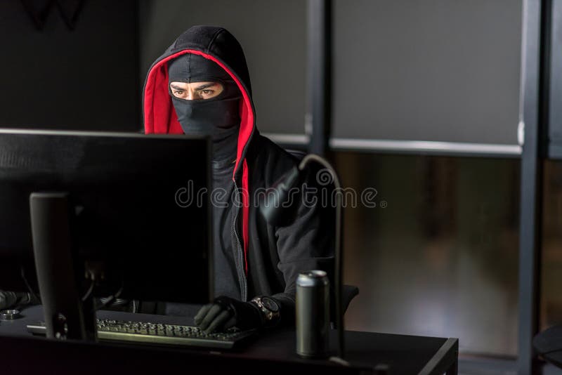 Serious Hacker Breaking Information from Digital Device Stock Image ...