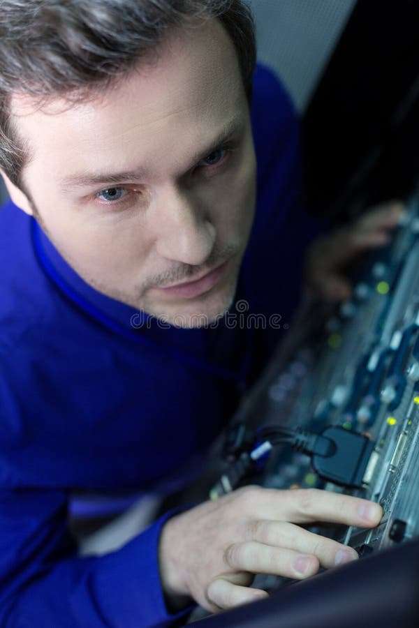 Serious Handsome Man Checking Internet Cables Stock Image - Image of ...