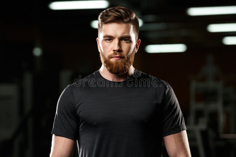 Serious Handsome Sports Man Standing and Posing in Gym Stock Image ...