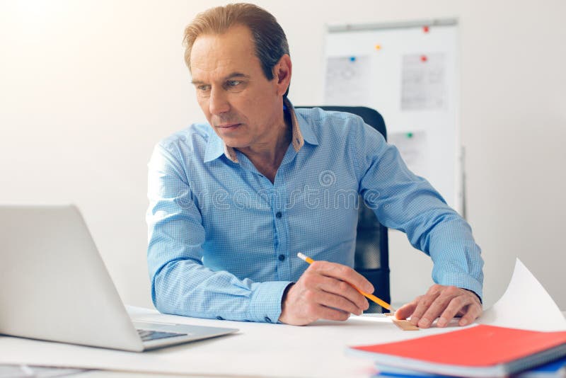 Serious Hard Working Man Working with Drafts Stock Image - Image of ...
