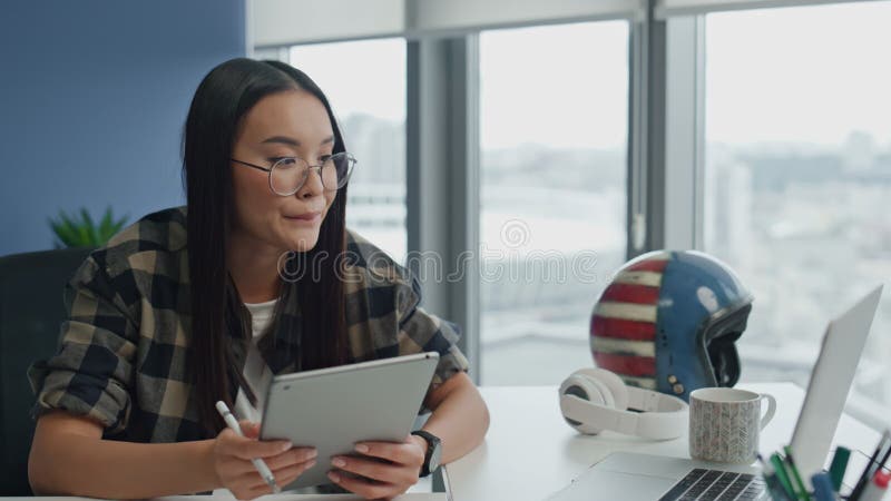 Serious Illustrator Working Computer at Remote Workplace. Creator Using ...