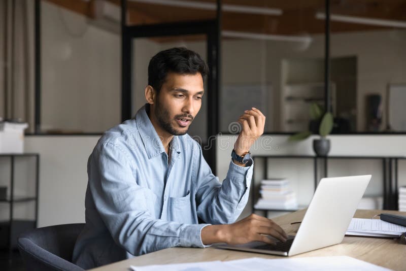 Serious Indian Project Manager Man Talking To Client Stock Photo ...
