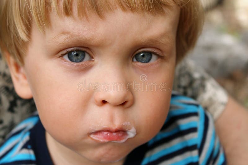 Serious Kid, Close Up Portrait Stock Photo - Image of tearful, emotion ...