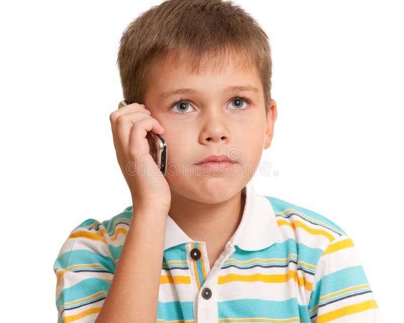 Serious Kid Talking On The Phone Stock Photo - Image: 17010536