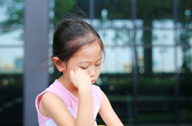 Serious Little Girl with Posture Her Hand on Cheek Stock Image - Image ...