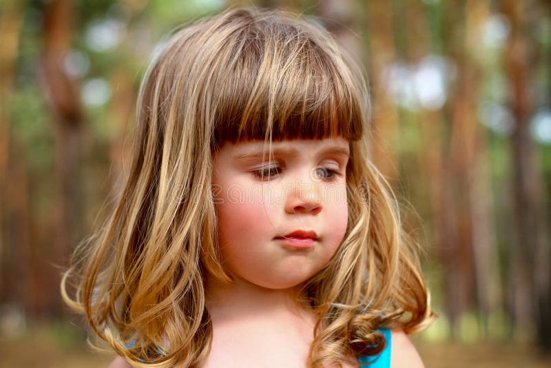 Serious Little Girl in a Summer Forest Stock Image - Image of nature ...