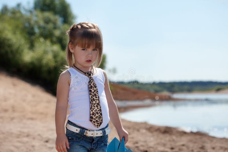 Serious Little Model Posing Lake Background Stock Photos - Free ...